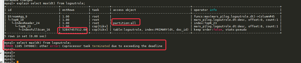 Error Or No Return When Executing Max Index Column On Partitioned Large Table Translated