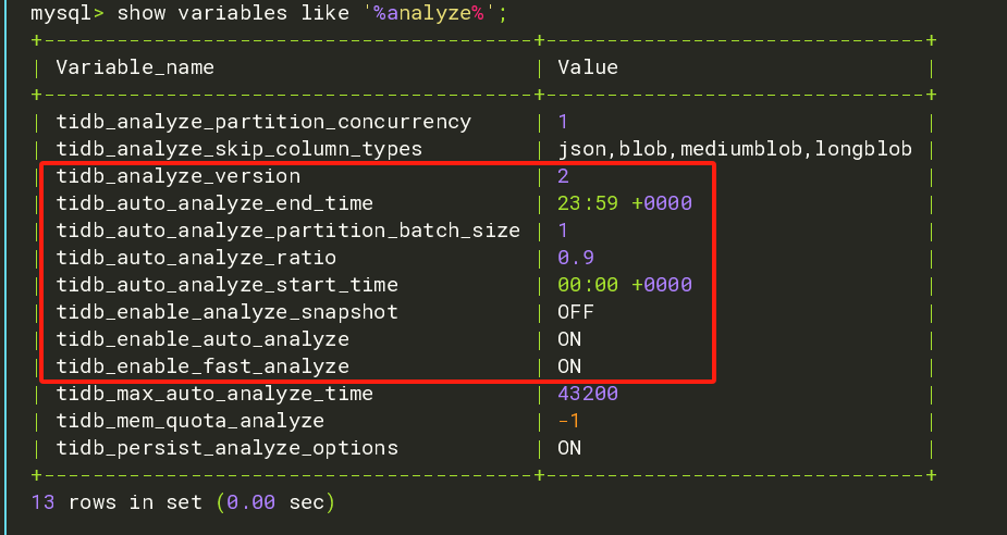 After setting the parameters to enable automatic analyze, it was found that automatic ...