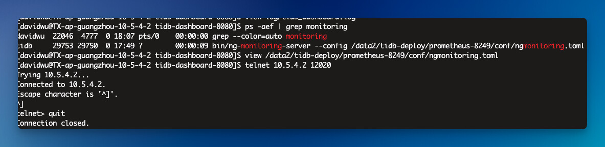 Dashboard Error: A required component `NgMonitoring` is not started in this cluster. Some ...