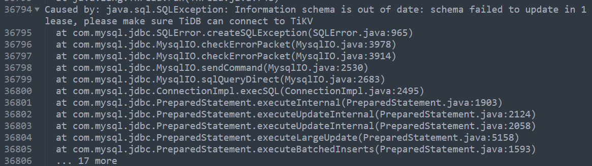 Information schema is out of date: schema failed to update in 1lease, please make sure TiDB can ...